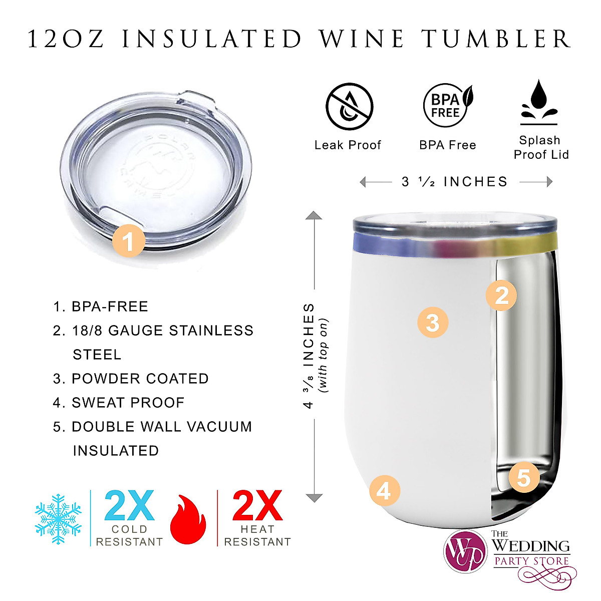 Personalized 12 oz Insulated Stemless Wine Tumbler - Custom Engraved and Monogrammed (White with Prism)