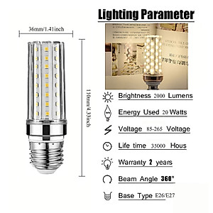E26 LED Light Bulbs,20W Candelabra LED Bulbs 200 Watt Equivalent - 90 LEDs 2835 SMD 2000lm 3000K Warm White Decorative Candle Base E26/E27 LED Chandelier Bulbs,AC85-265V,4-Pack
