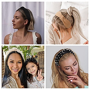 WOVOWOVO Headbands for Women Girls Knotted Wide Pearl head band Top Knot Head Bands for Women’s Hair Thick Headband Velvet HairBands 4Pcs