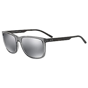Armani Exchange AX4070S 82396G 57MM Shiny Grey/Mirror Black Pillow Sunglasses for Men + BUNDLE with Designer iWear Complimentary Care Kit