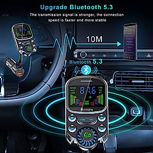 BANIGIPA Upgraded 5.3 Bluetooth FM Transmitter for Car, Hands-Free Wireless Car Stereo Adapter w/ 1.5" Color LCD, 30W USB C PD QC3.0 Fast Charger, 4 Music Play Modes, HiFi BASS&TRE, U Disk/TF/AUX