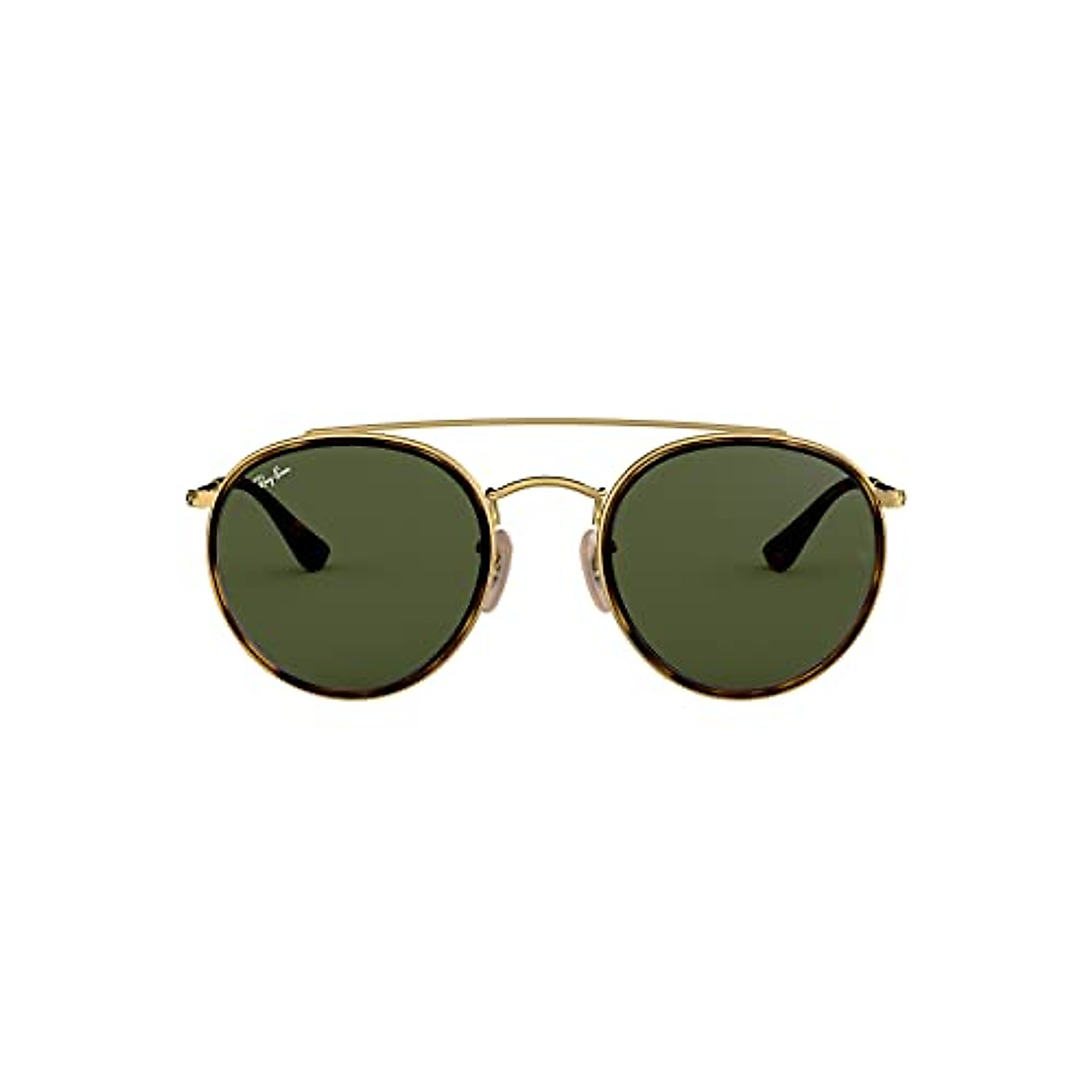 Ray-Ban RB3647N Double Bridge Round Sunglasses, Gold/G-15 Green, 51 mm + 1