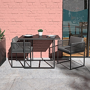 COSCO CoscoProducts Modern Nesting Outdoor Bistro Resin Weave and Fabric Cushions, 3-Piece Set, Dark Gray