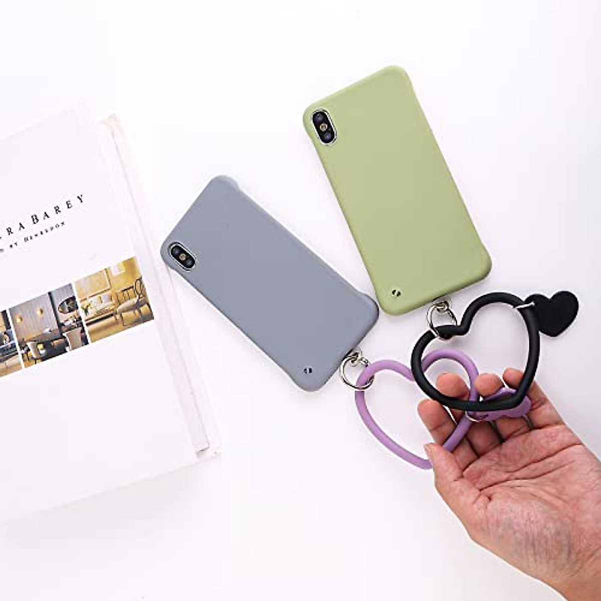 TIESOME Heart Loop Phone Lanyard, Smart Phone Hand Wrist Lanyard Strap with Key Chain Holder Compatible with Most Smartphones for Cell Phone Case Keys ID Badges with 2packs Back Patch(Black)