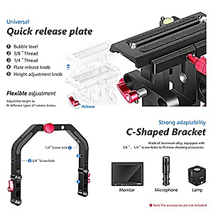 Neewer Shoulder Rig Kit for DSLR Cameras and Camcorders, Movie Video Film Making System with Matte Box, Follow Focus, C-Shaped Bracket, 15mm Rods, Handgrip, 1/4” & 3/8” Threads (Red + Black)