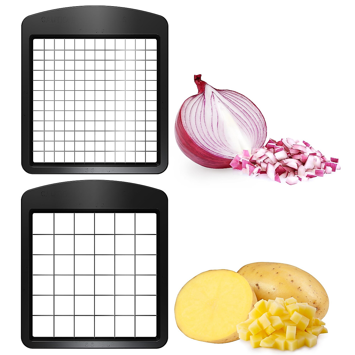 Fullstar Blade Replacement Set for Vegetable Chopper - 2pc Blade Inserts for Veggie Chopper - Big Dice Blade for Potatoes, Apples, Pears - Small Dice Blade for Onions, Tomatoes