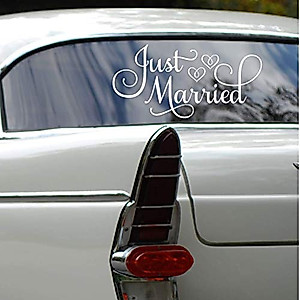 Just Married Car Decal, Car Decorations For Wedding, White 24"Wx12"H, Just Married Window Sticker