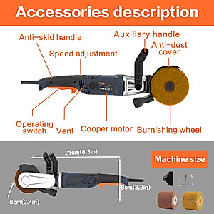 MAXXT Burnishing Polishing Machine, 1300w Surface Conditioning Tool, 6 Speed Variable 3200RPM Motor Drum Machine Grinder, Handheld Electric Stainless Steel Polisher With 3 Polishing Wheels