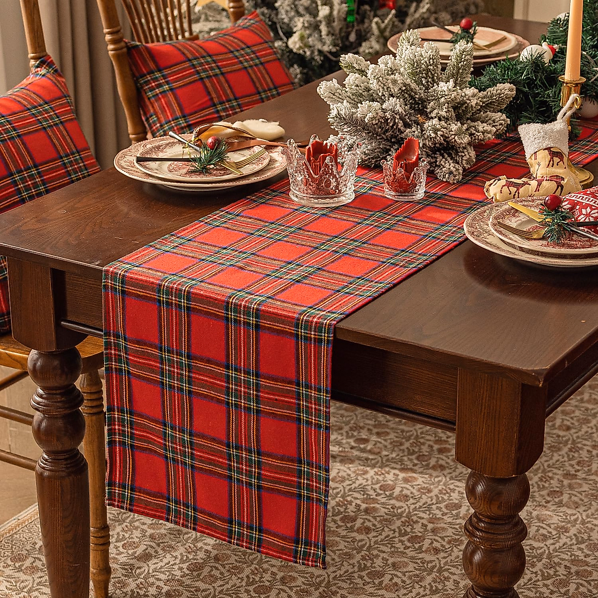 Softalker Christmas Checkered Tartan Table Runner - Red Buffalo Plaid Xmas Stain Resistant Washable Table Decoration for Dining/Parties/Holiday Decor, 13 x 70 Inch