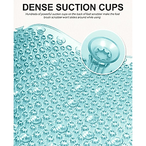 OTHWAY Non Slip Grassy Bathtub Mat : 25.6X13.4 Inches Sturdy But Soft Bath Mat_Quick Drain Shower Floor Mat with Soft Bristles for Scrubbing Feet (Light Blue)