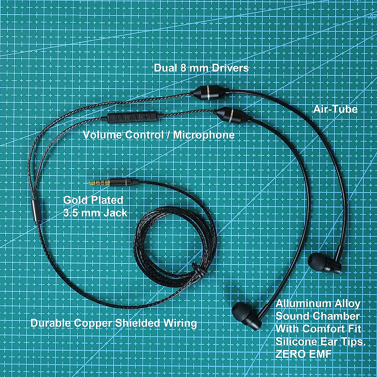 RadiArmor Anti-Radiation Air Tube Headphones with Microphone – Reduce RF to Negligible Levels (Black)