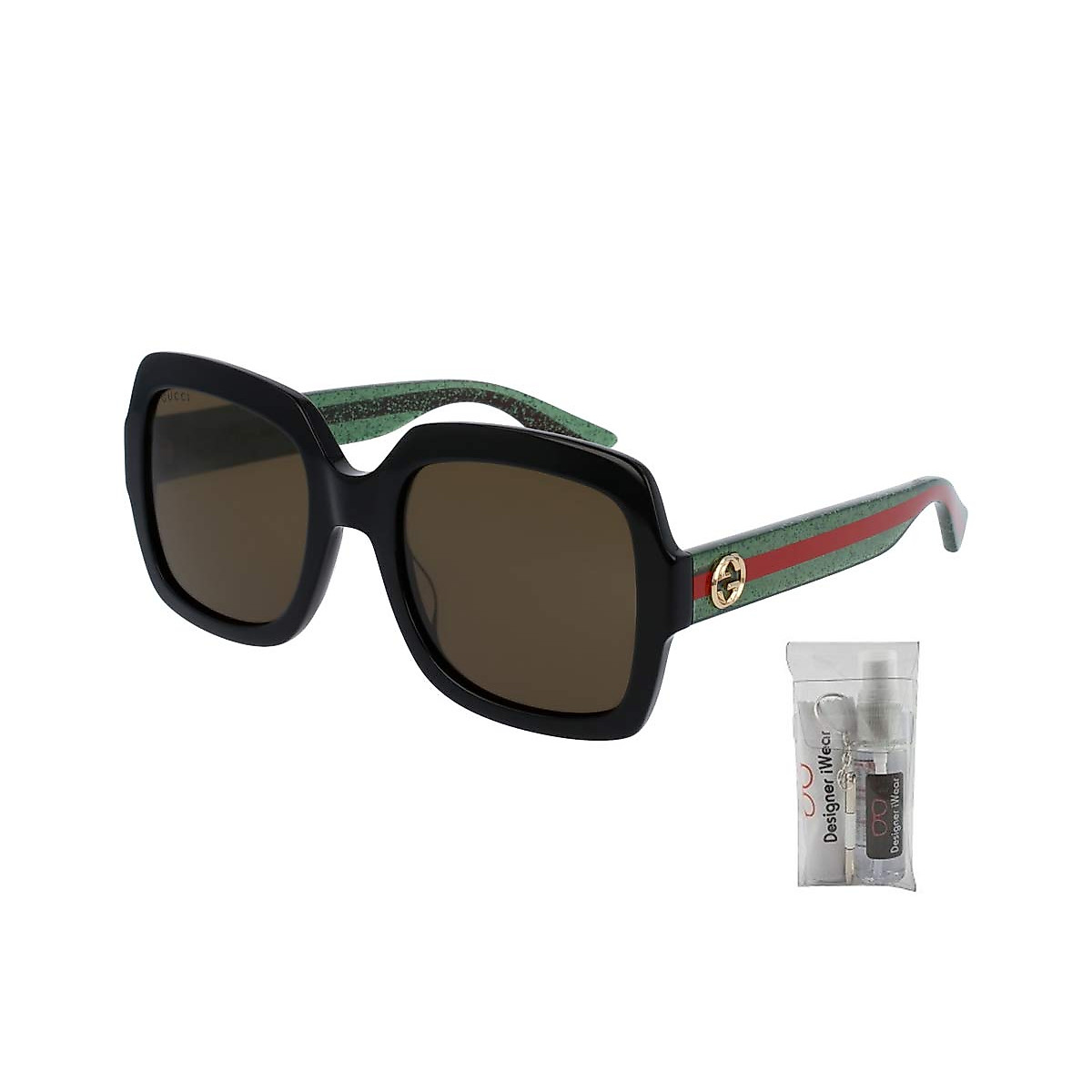 Gucci GG0036S 002 54M Black/Green/Brown Rectangular Sunglasses For Women + BUNDLE with Designer iWear Eyewear Kit