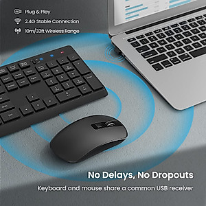 Wireless Keyboard and Mouse Combo, PONVIT 2.4G USB Full-Sized Keyboard Mouse, 3 Level DPI Ergonomic Cordless keyboard and mouse wireless, Silent Click for Computer, Desktop, Laptop