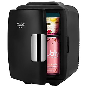 Cooluli Mini Fridge for Bedroom - Car, Office Desk & Dorm Room - Portable 4L/6 Can Electric Plug In Cooler & Warmer for Food, Drinks, Skincare Beauty & Makeup - 12v AC/DC & Exclusive USB Option, Black