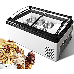 Wixkix Commercial Gelato Display Freezer, Countertop Hard Ice Cream Showcase with 6 Round Pan, Ice Cream Dipping Cabinet with LED Light for Restaurant Ice Cream Shop, Air Cooling, 110V