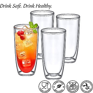 Amazing Abby - Andes - 20-Ounce Insulated Plastic Tumblers (Set of 4), Double-Wall Plastic Drinking Glasses, All-Clear Reusable Plastic Cups, BPA-Free, Shatter-Proof, Dishwasher-Safe