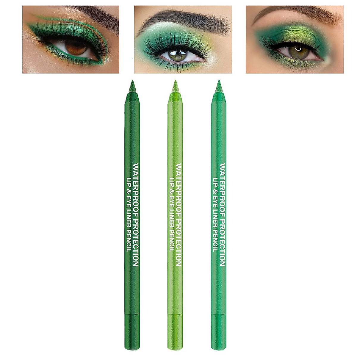 CAHIUYOA 3PCS Green Eyeliner Pencil,Metallic Eyeliner Pen, Pearl Eyeliner Kit Shimmer Eye Shadow Pencil Glitter Eye Liners for Women Set-B