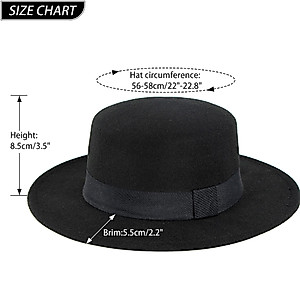 Classic Flat Top Fedora for Women - Mens Bowknot Porkpie Felt Boater Hat (Size: S-M) Black