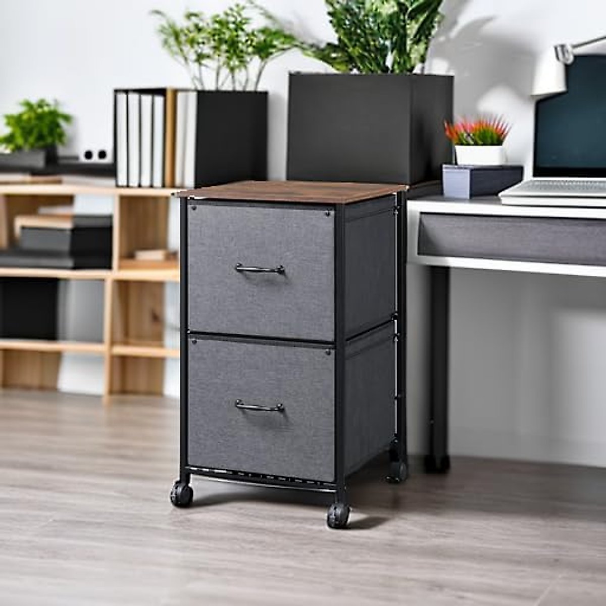 DEVAISE 2 Drawer Mobile File Cabinet, Rolling Printer Stand, Fabric Vertical Filing Cabinet fits A4 or Letter Size for Home Office, Rustic Brown