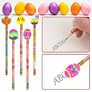 SAIWEILAI ONLINE 50 Pieces Easter Pencils Wood Pencils Happy Easter Day Elements With Giant Rabbit Chick Eraser Assortment Easter Stationery Pencil for Easter Party Favors (50)