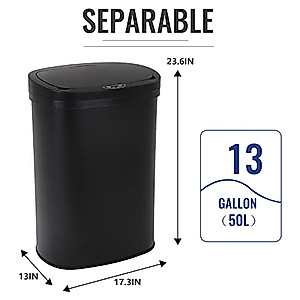 13 Gallon Kitchen Trash Can Automatic Touch Free Garbage Can with Lid Stainless Steel Anti-Fingerprint Mute 50 Liter Waste Bin for Bedroom Home Office Living Room,Black