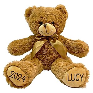 Personalized Stuffed Teddy Bear Gift for Her, Him, 16 Inch - Cute Custom Brown Bear with Your Name and Year on The Feet
