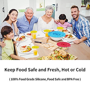 7 Pack Silicone Lids, Microwave Splatter Cover, 5 Sizes Reusable Heat Resistant Food Suction Lids fits Cups, Bowls, Plates, Pots, Pans, Skillets, Stove Top, Oven, Fridge BPA Free,Mothers Day Gifts