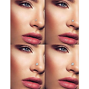 Vsnnsns 20G Threadless Push in Nose Rings for Women Men 316L Surgical Stainless Steel L Shaped Nose Studs Screw Bone Nose Rings Piercings 20 Gauge Nostril Piercing Nose Studs Jewelry Diamond CZ 2mm
