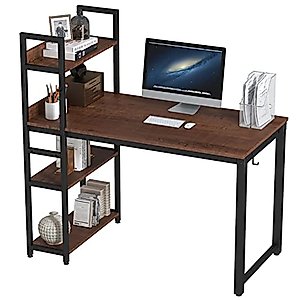 Napnapday 55 inch Computer Desk with Shelves, Desk with Storage Bookshelf Writing Table for Gaming Home Office Bedroom, Mahogany