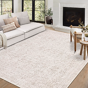 COZYLOOM Living Room Rug 5x7 Area Rug Washable Area Rug for Bedroom Vintage Traditional Large Area Rug Non Slip Throw Rugs Soft Low Pile Stain Resistant Carpet for Dining Room 5'x7' Cream/Beige