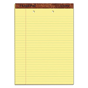 TOPS The Legal Pad Writing Pads, 8-1/2" x 11-3/4", Canary Paper, Legal Rule, 50 Sheets, 12 Pack (7531)