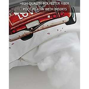 Happy Valentine's Day Red Truck Outdoor Pillows for Chaise Lounge Chair, Romantic Rose High Heels Waterproof Lumbar Head Support Pillow with Adjustable Elastic Band for Pool Patio Furniture Decorative