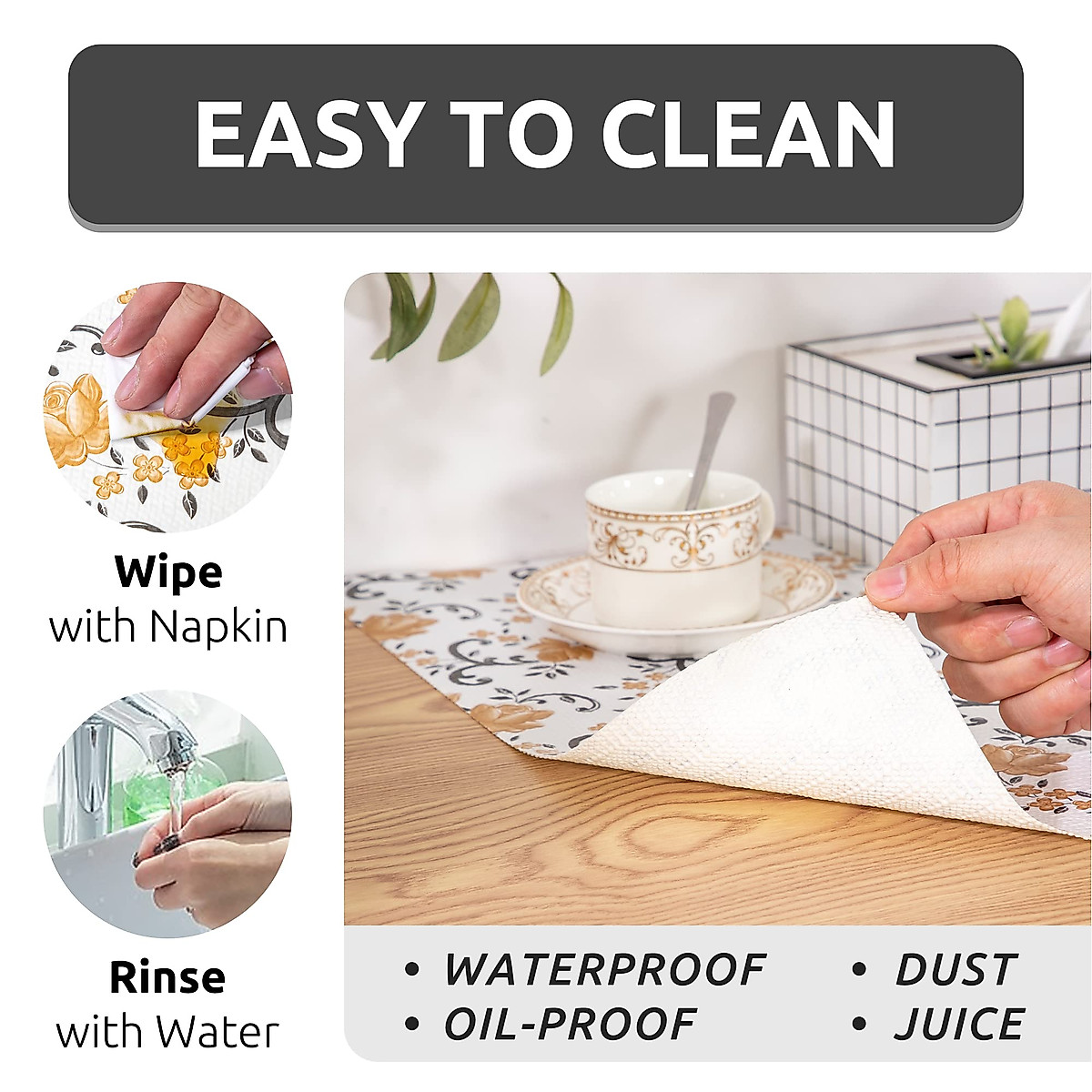 FIFTY FEET 12X120 Inch Shelf Liner for Kitchen Cabinets, PVC Drawer Liner for Dresser Non-Slip Bathroom, Non-Adhesive Cabinet Liner Washable (Yellow Floral)(1 Roll)