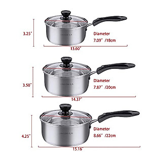 Multi-Size 6 piece Stainless Steel Pot Set, Pots and Pans Set, Cookware Sets Kitchenware Stainless Steel 3 Pots (2qt, 3qt and 4qt) By Lake Tian