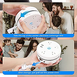 Retractable Power Strip, 6ft Extension Cord Retractable Power Strip Surge Protector with 4 Outlets 2 Smart USB Ports and Hook, Portable & Neat for Travel/Home/Office (White)