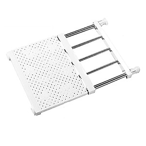 LIYIVNAA Expandable Closet Shelf Clothes Storage Rack Tension Rod Heavy Duty Cabinets Organizer DIY Wardrobe Hanger Divider Separator Holder - White