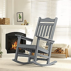 DWVO Patio Rocking Chair, All-Weather Resistant Outdoor Indoor Polyethylene Patio Rocker Chair with Cushion, Comfortable and Easy to Maintain Rocker for Balcony, Backyard and Living Room(Gray)