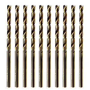 MAXTOOL No.40 10pcs Identical Jobber Length Drills 0.098" HSS M35 Cobalt Twist Drill Bits Wire Gauge Numbered Golden Straight Drills; JBN35G10R40P10