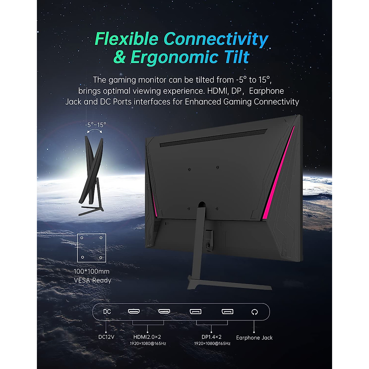 KTC 23.8/24 Inch Gaming Monitor 1080p 165Hz 144Hz Monitor, 1ms MPRT Fast IPS Monitor, HDR10, 125% SRGB, 300nits, HDMI/DP, Eyecare, Adjustable & Mountable, Vesa Support, Tilt, Computer Monitor