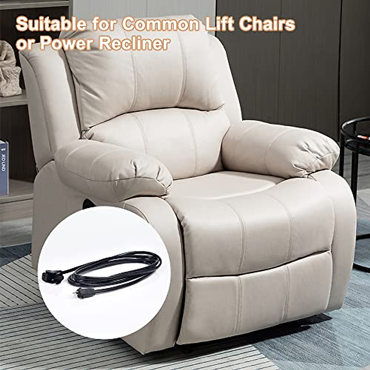 Sopito 6.6 Feet (2 M) Extension Cord for Lift Chair or Power Recliner, Replacement Power Supply Cable for Okin Limoss Lazboy Pride Catnapper etc