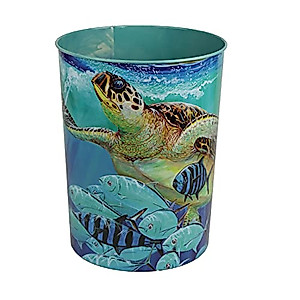 Rivers Edge Products Metal Waste Basket, 10.5-Inch Small Trash Can, Novelty Garbage Can for Office, Kitchen, Bathroom, or Bedroom, Nature and Coastal Home Decor, Guy Harvey Sea Turtle