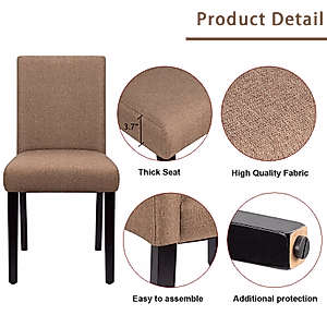 Furniwell Dining Chairs Upholstered Parson Urban Style Kitchen Living Room Side Padded Chair with Solid Wood Legs Set of 4 (Fabric, Brown)