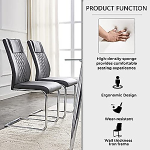 Baysitone Modern Dining Chairs Set of 6, Grey Dining Room Chairs, Metal Kitchen Chairs with Leather Padded Seat High Back, Chairs for Dining Room, Kitchen, Living Room