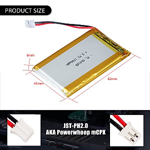AKZYTUE 3.7V 1700mAh 604160 Lipo Battery Rechargeable Lithium Polymer ion Battery Pack with JST Connector