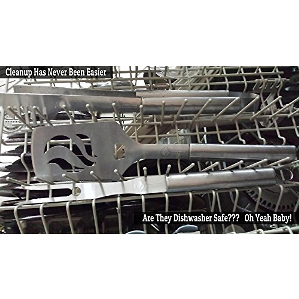 Cave Tools 3-Piece BBQ Tools Set - Includes Spatula, Tongs, & Fork - Heavy Duty Stainless Steel, Dishwasher Safe - BBQ Grill Accessories