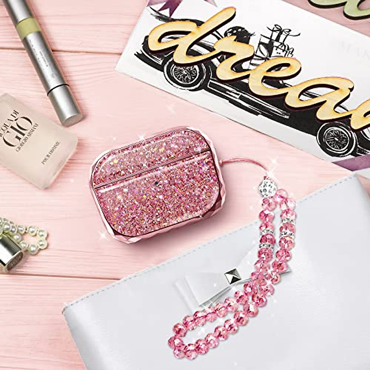 AhaStyle AirPods Pro 2 Case Cover (2023/2022) for Women Girls Luxury Glossy Hard-Shell Protective Case Cover Compatible with Apple AirPods Pro 2nd Gen (USB-C/Lightning Cable) Charging Case(Rose Gold)