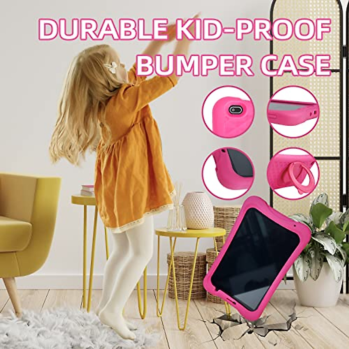 HAOVM Kids Tablet, 8 Inch Android 11.0 Tablet for Kids, 2GB RAM, 32GB ROM, Learning Apps - Pink Kid-Proof Case