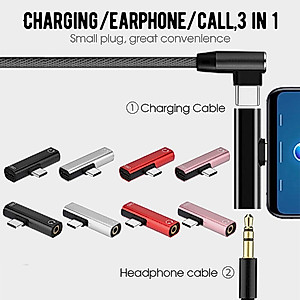 Hemobllo 2pcs Headphone Jack Adapter Type-C to 3.5mm Earphone Adapter Splitter Headset Connector Charging Convert for Phone (Black)