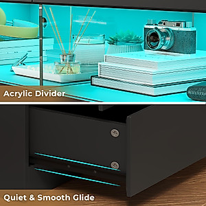 BTHFST 8 Drawer Dresser for Bedroom with RGB Lights & Power Outlet, 47" W Double Dresser with Open Shelves, Modern No Handle Chest of Drawers for Closet, Black