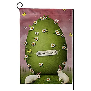My Little Nest Seasonal Garden Flag Happy Easter Egg And Rabbits Vertical Garden Flags Double Sided for Home Farmhouse Yard Holiday Flag Outdoor Decoration Banner 28"x40"